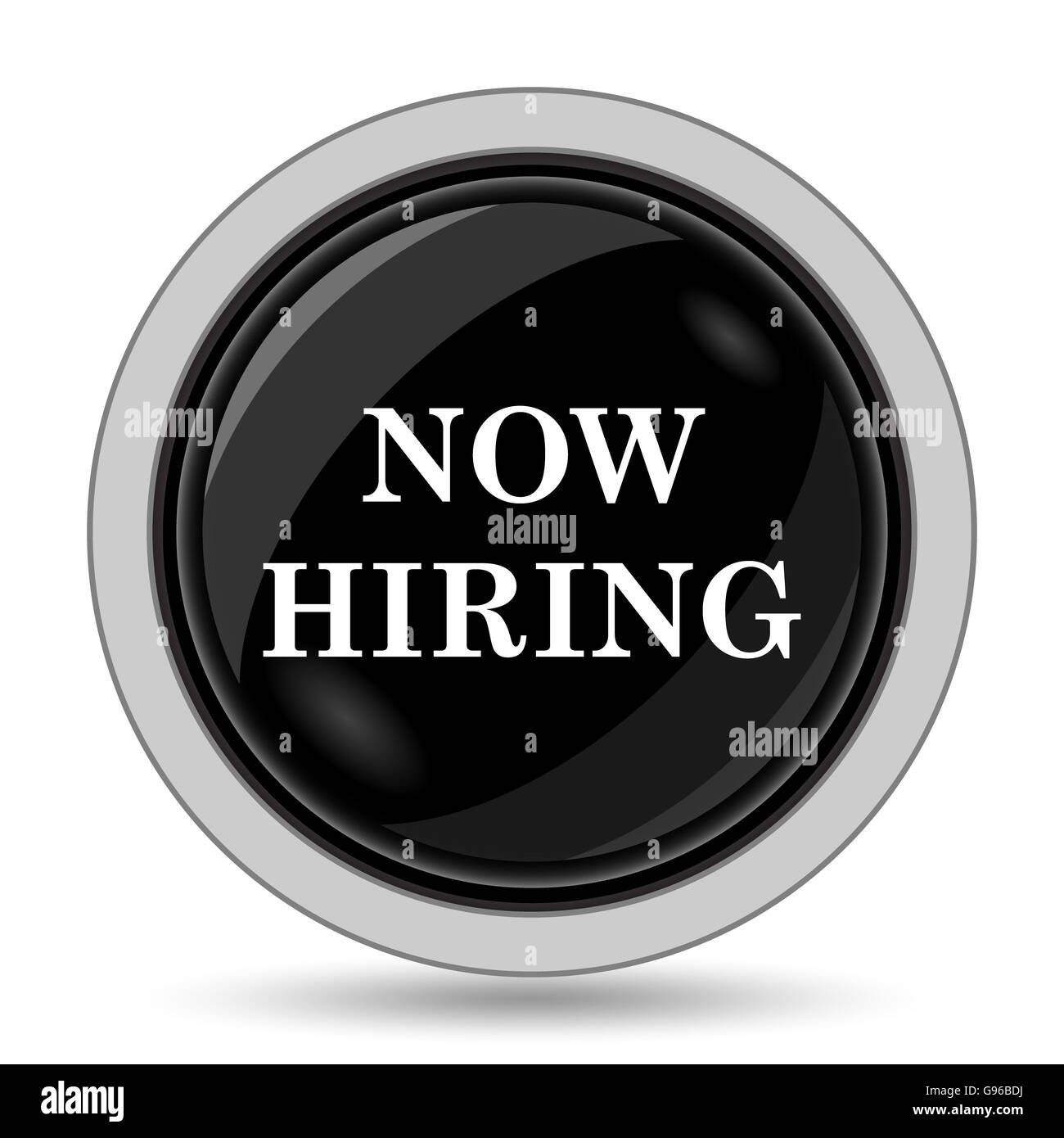 Now hiring icon. Internet button on white background Stock Photo - Alamy