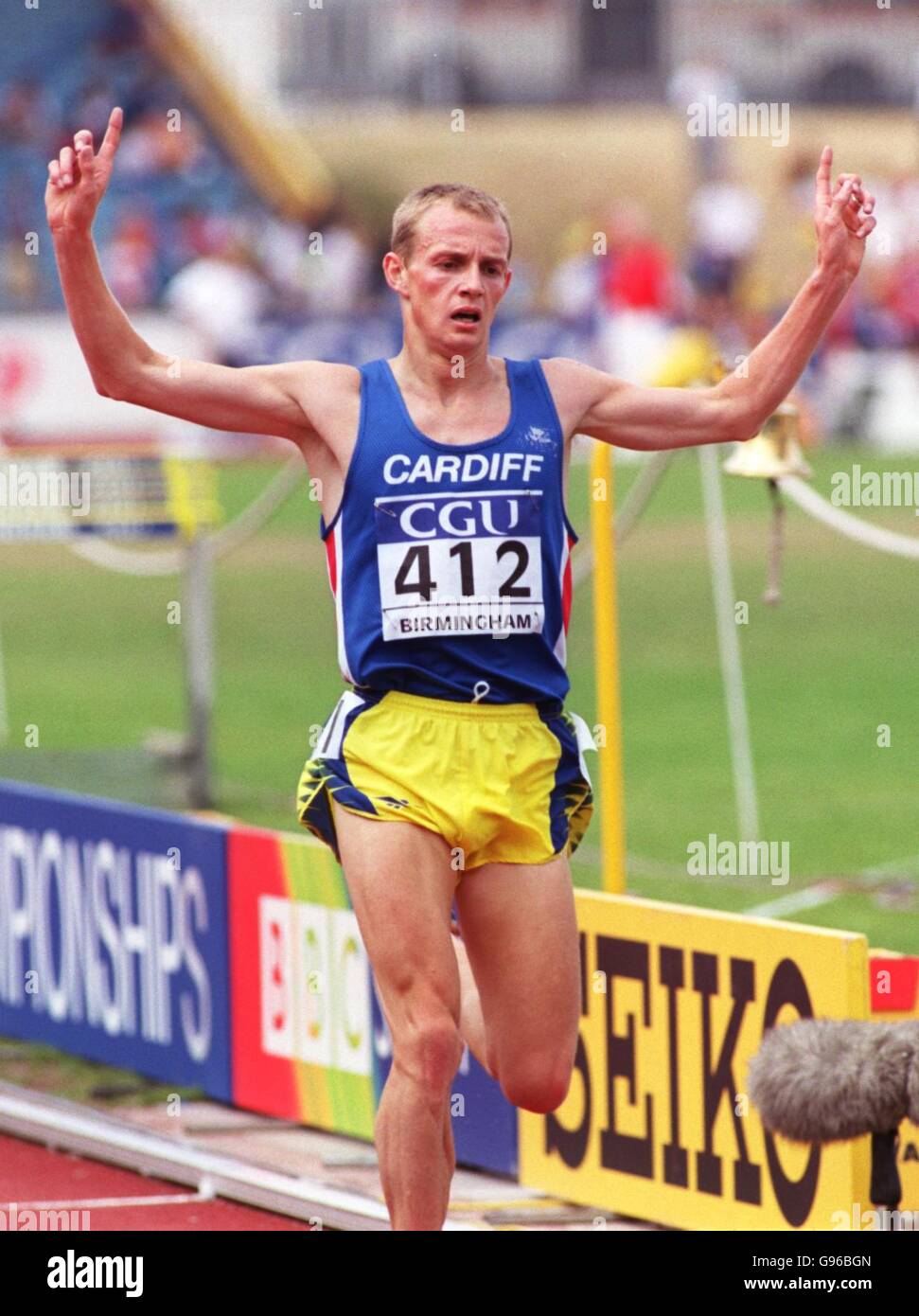 Christian stephenson celebrates winning the mens 3000m steeplechase ...