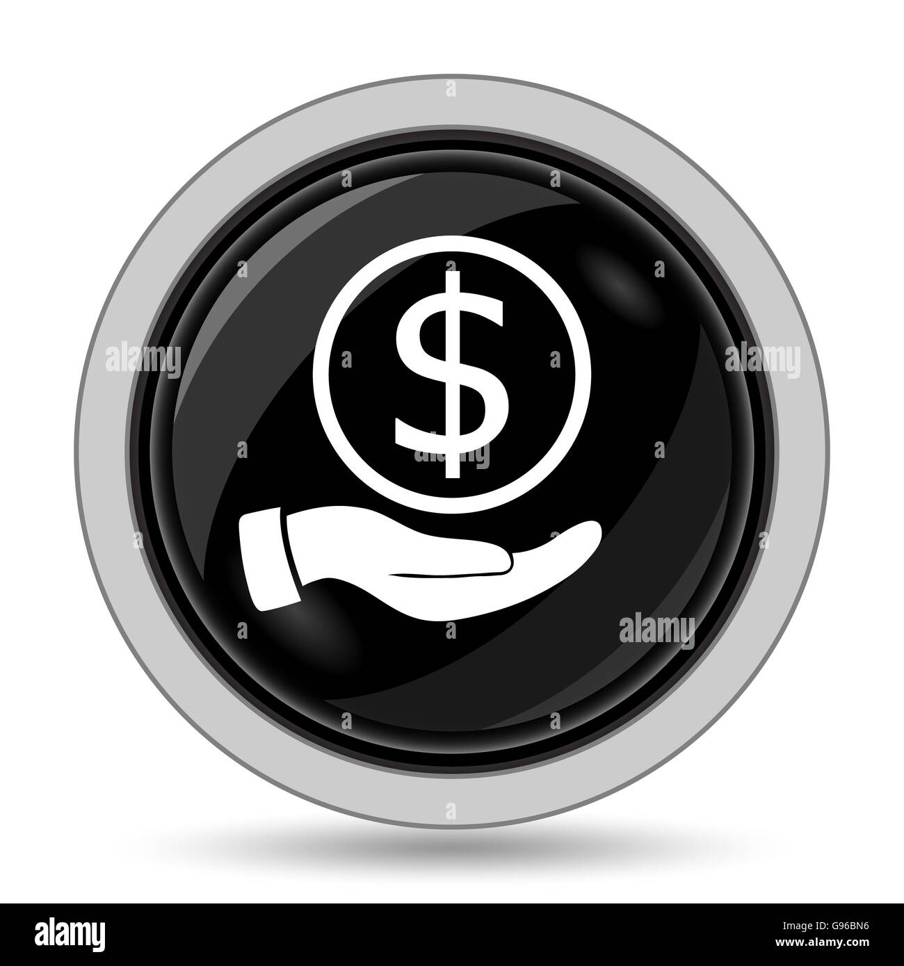 Money in hand icon. Internet button on white background Stock Photo - Alamy