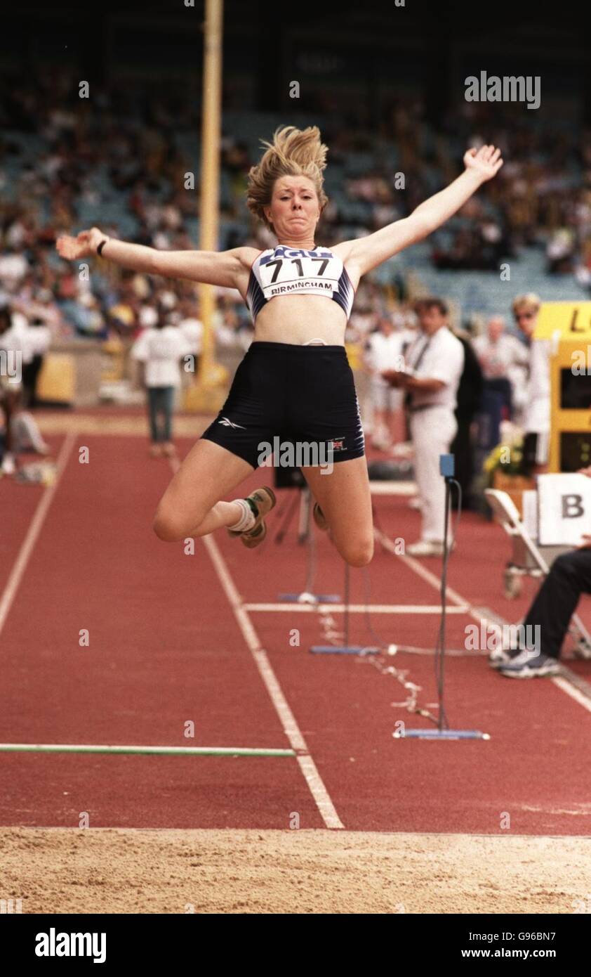 Debbie harrison takes part in the womens long jump competition hi-res ...