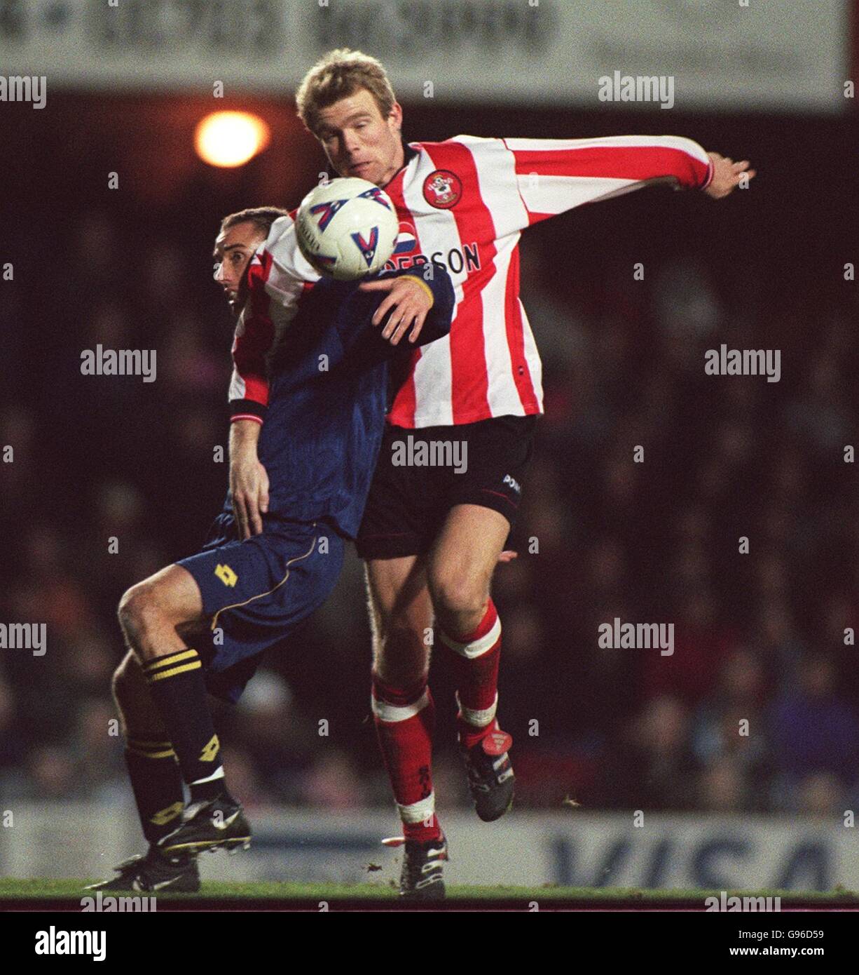 Egil Ostenstad, Southampton battles with Wimbledon's Chris Perry Stock ...