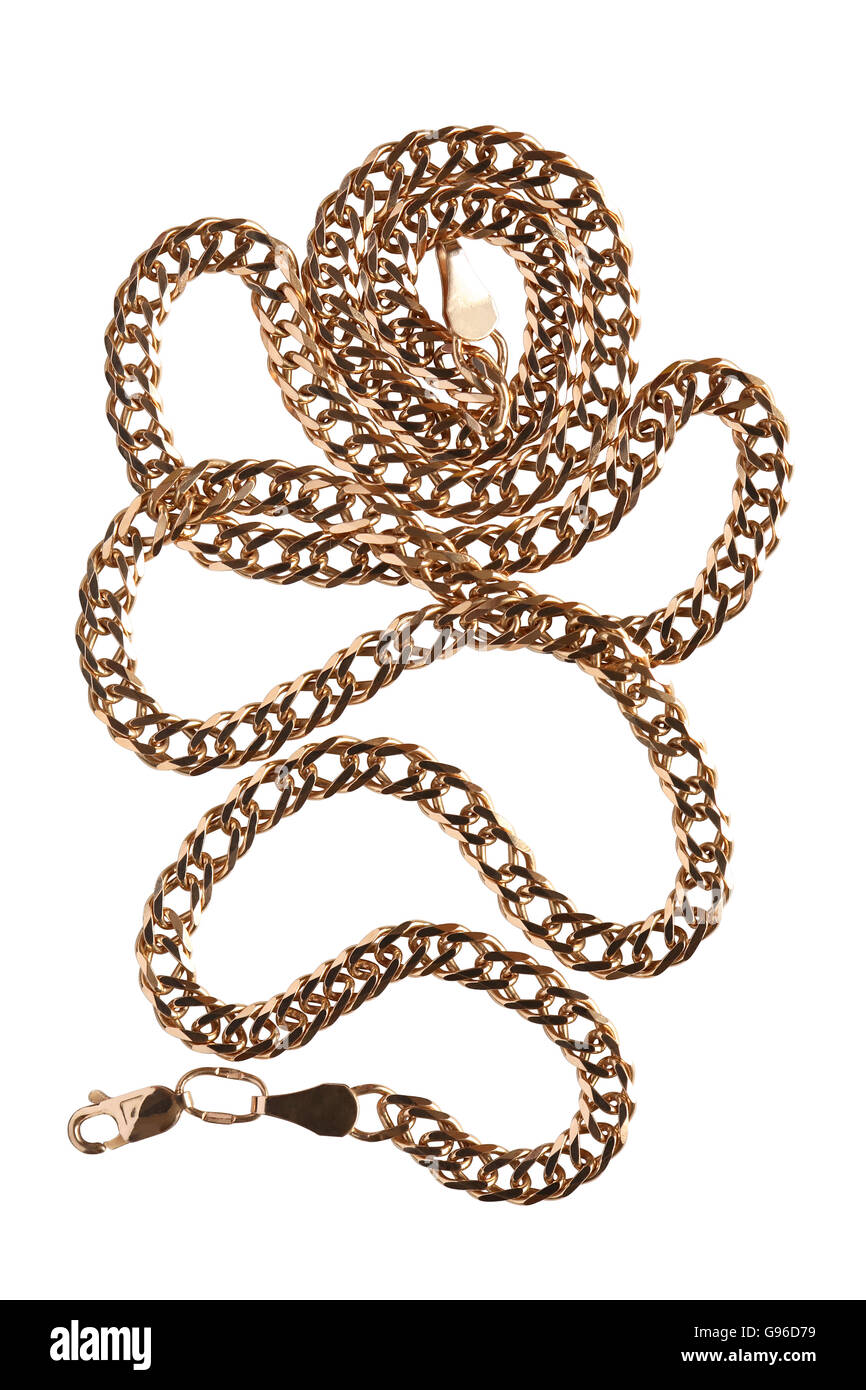 Gold chain closeup isolated on white background with clipping path ...