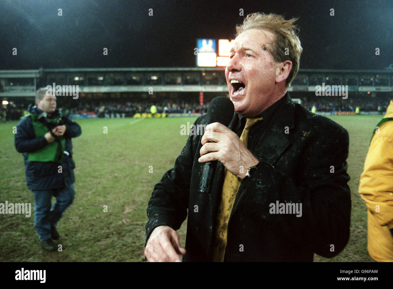 Leicester city announcer alan birchenall winds up the fans hi-res stock ...