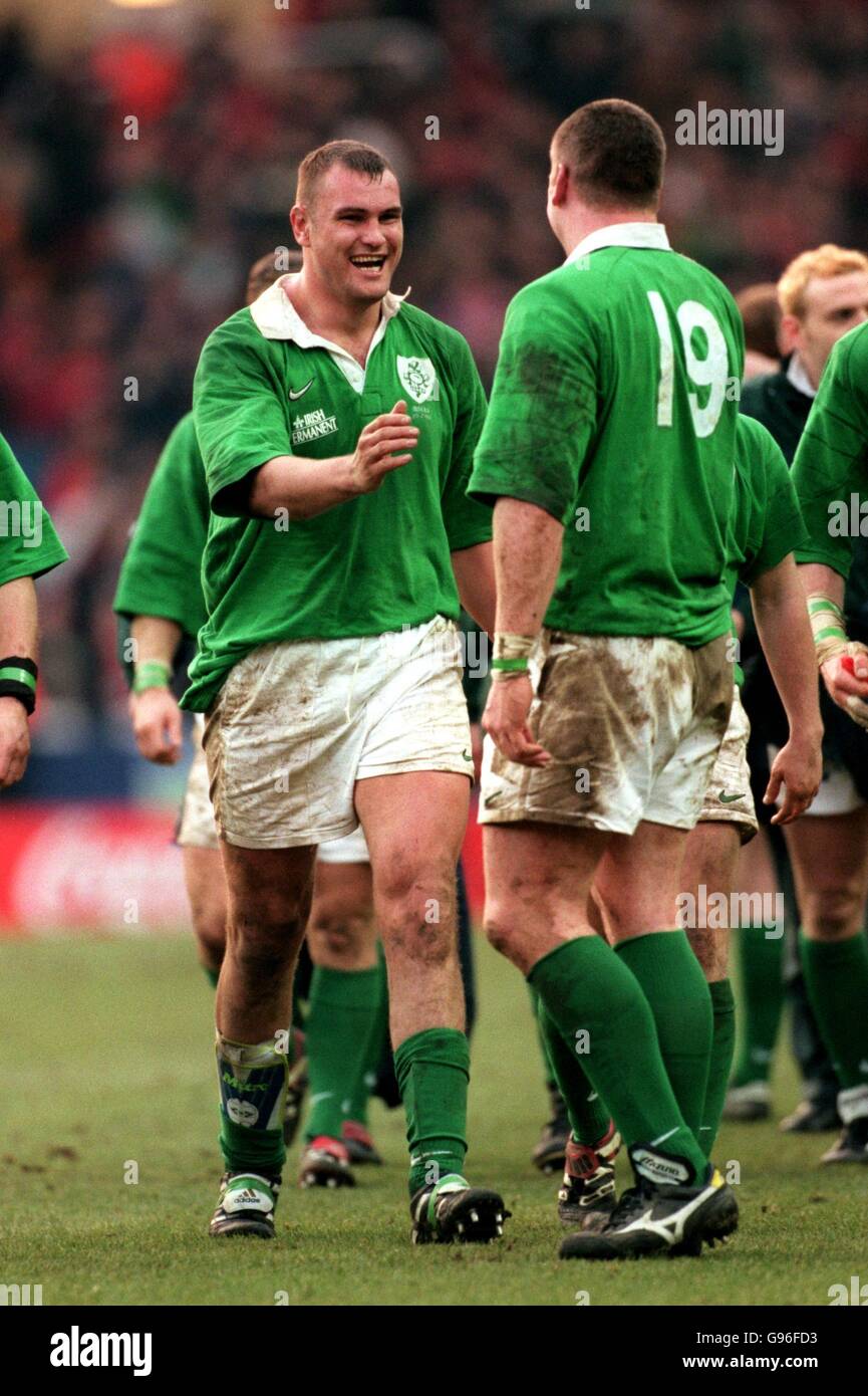 Ireland's Jeremy Davidson celebrates with Victor Costello after their ...