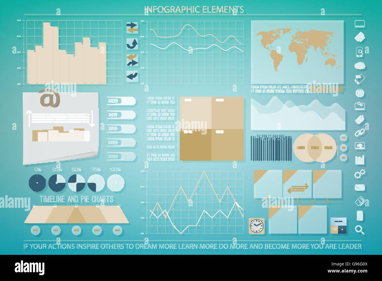 infographic elements, web technology icons on tablet display. vector ...