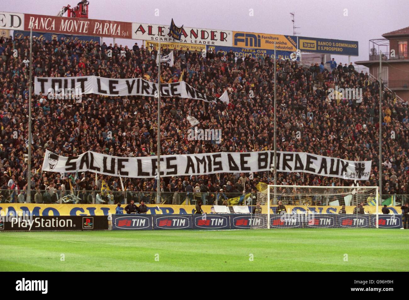 Bordeaux fans supporting their team with a huge banner hi-res stock ...