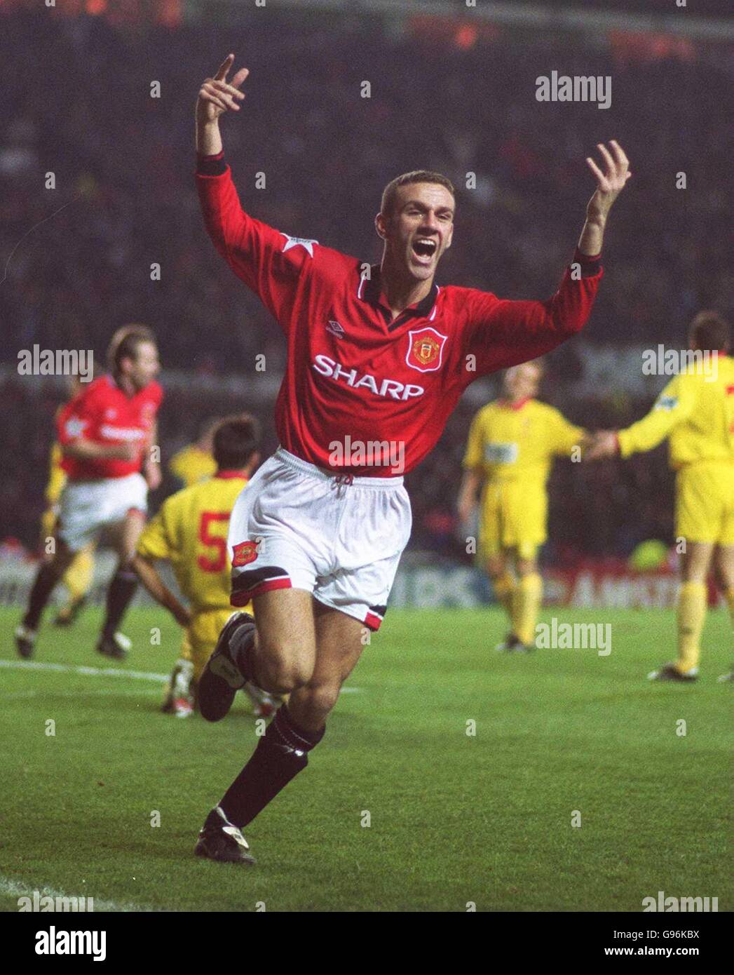 Manchester united celebrates scoring against galatasaray hi-res stock ...