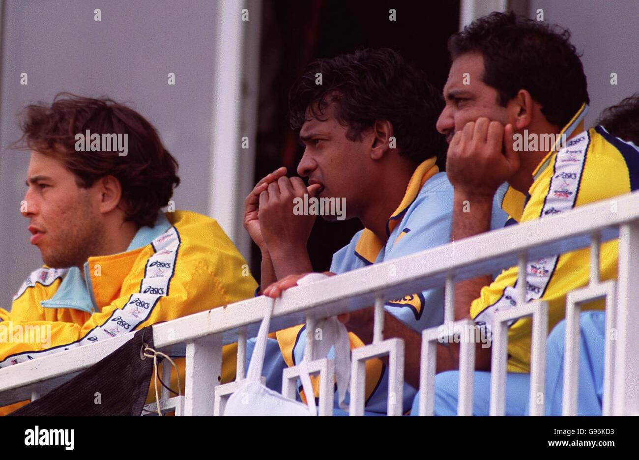 India's Ajit Agarkar, Sachin Tendulkar, and Saurav Ganguly watch from ...