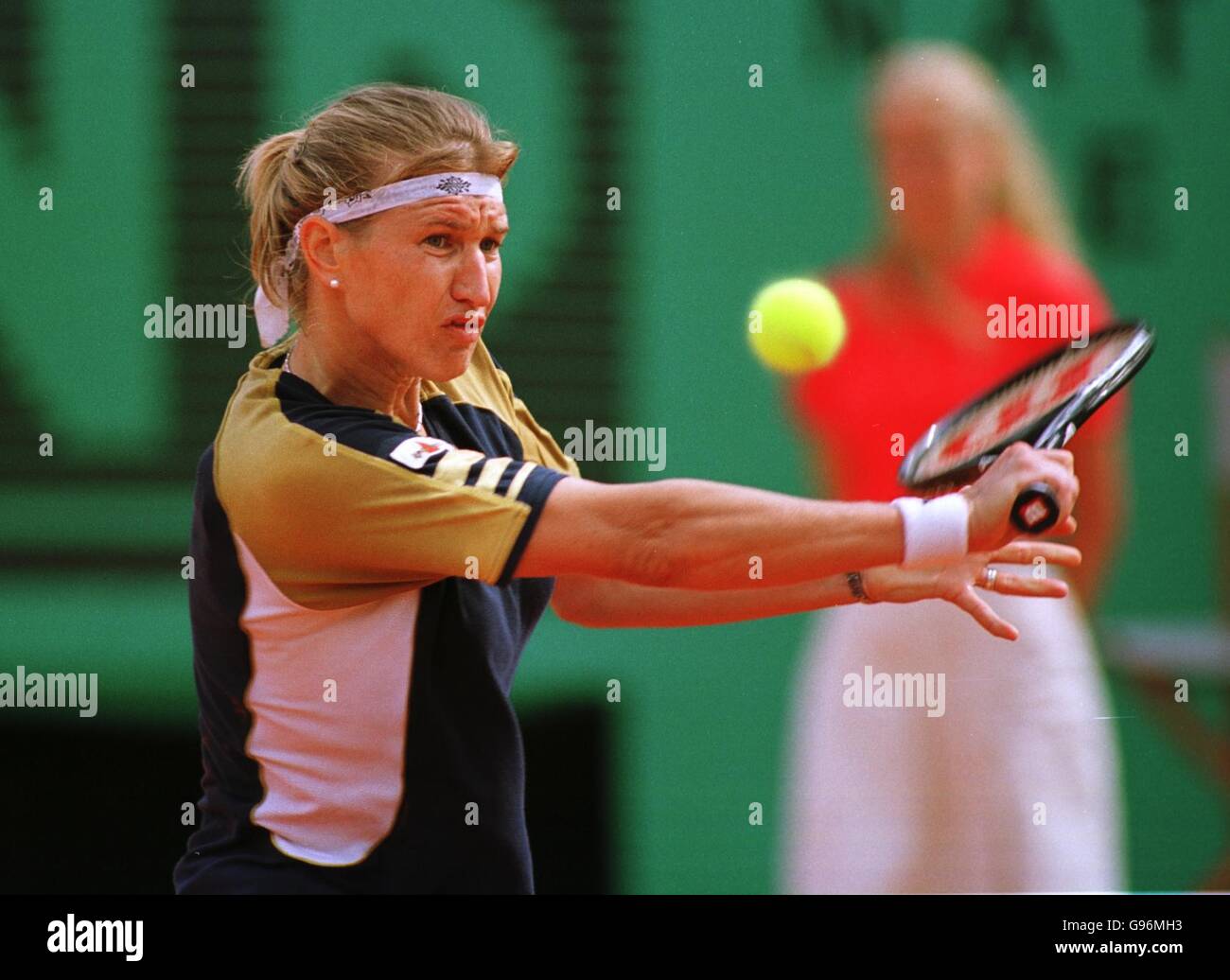 Tennis - French Open - fourth Round. Steffi graf plays a back hand to ...