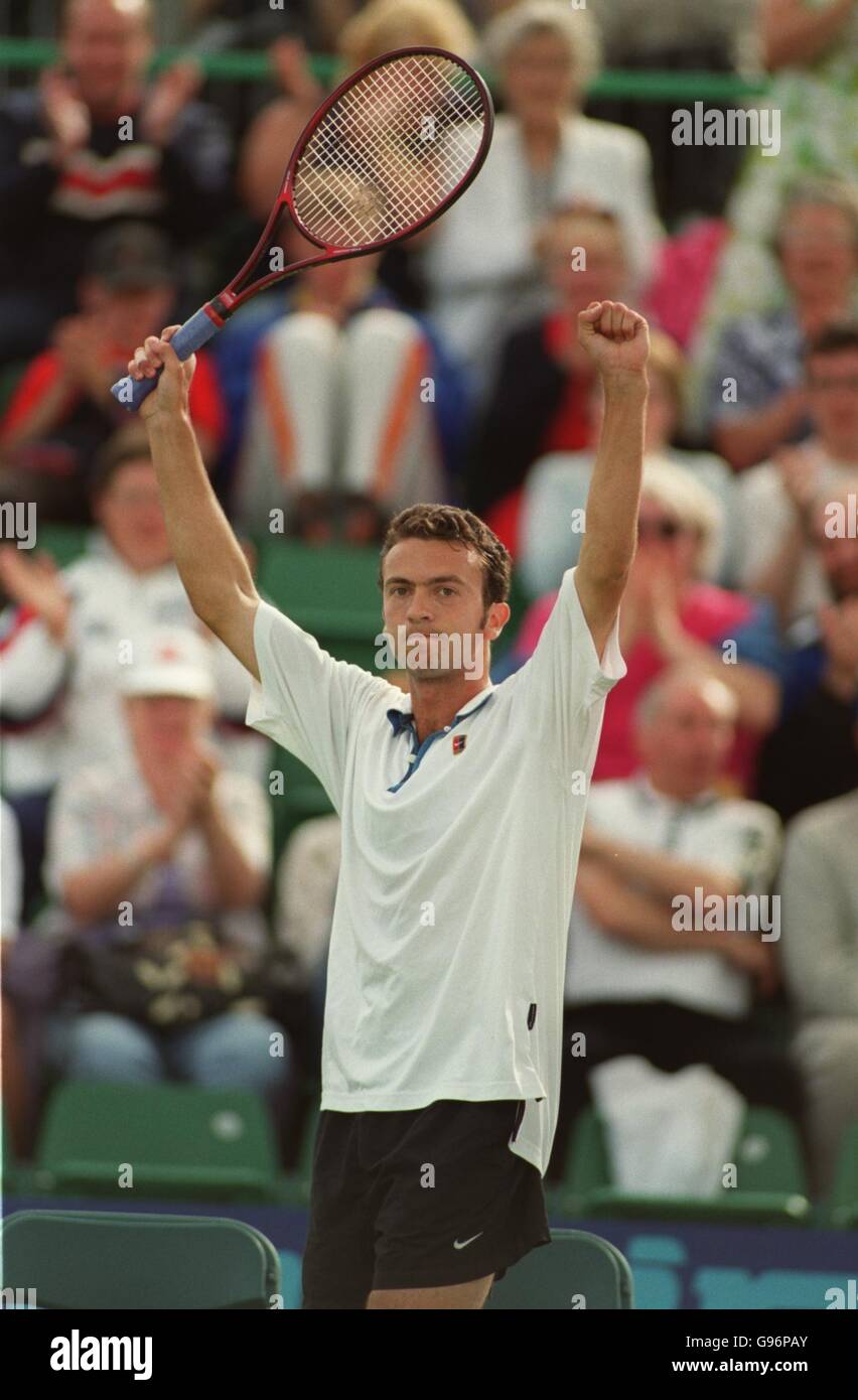 Tennis Nottingham Open. Luke Milligan celebrates victory over Byron ...