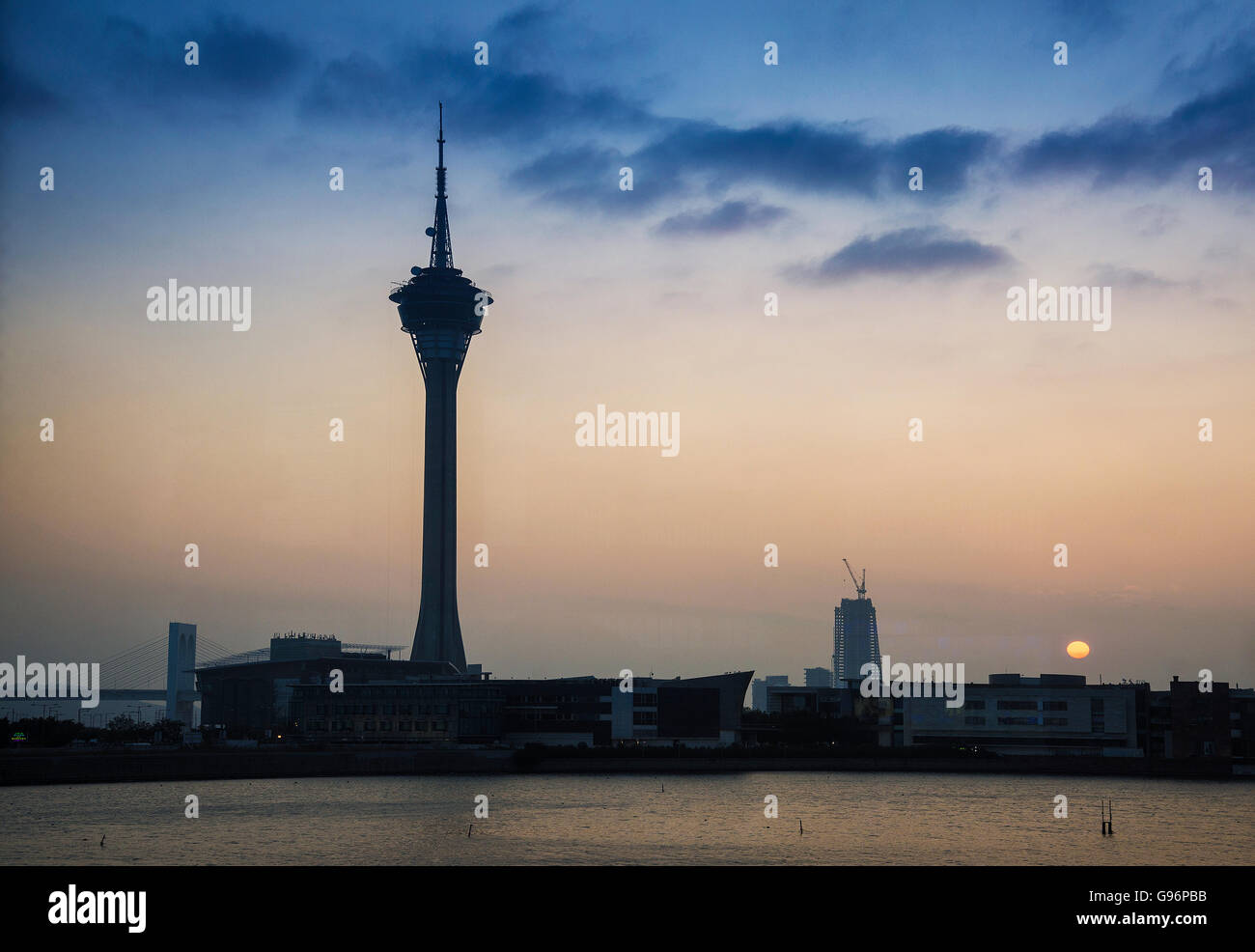 macau tower landmark urban skyline in macao china at sunset dusk Stock ...