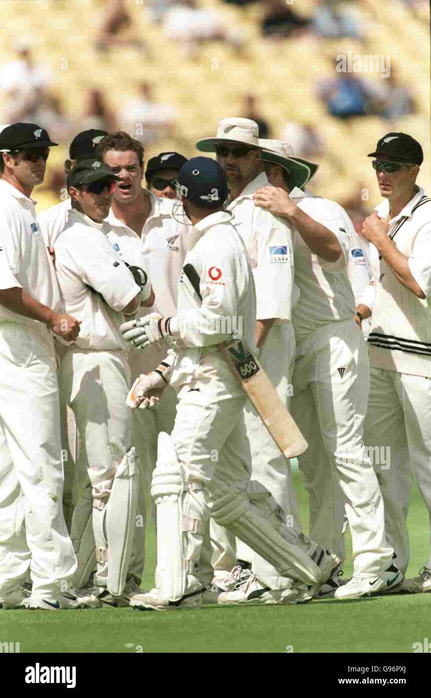 England's Mark Butcher exchsnges words with New Zealand's Dion Nash ...