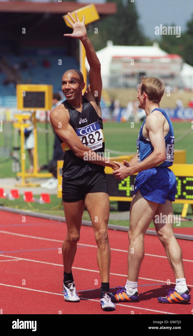 Tony williams celebrates winning his 400m hurdles heat hi-res stock ...