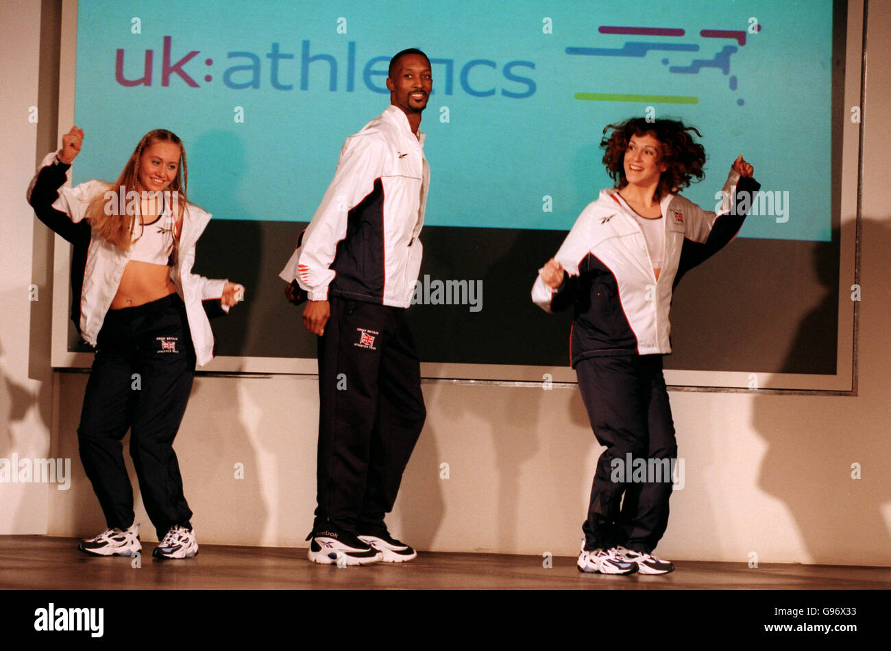 British high jumper Dalton Grant (centre) modelling the new Reebok ...