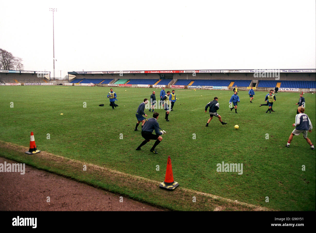 The Chester City squad play a five a side game during training at the ...