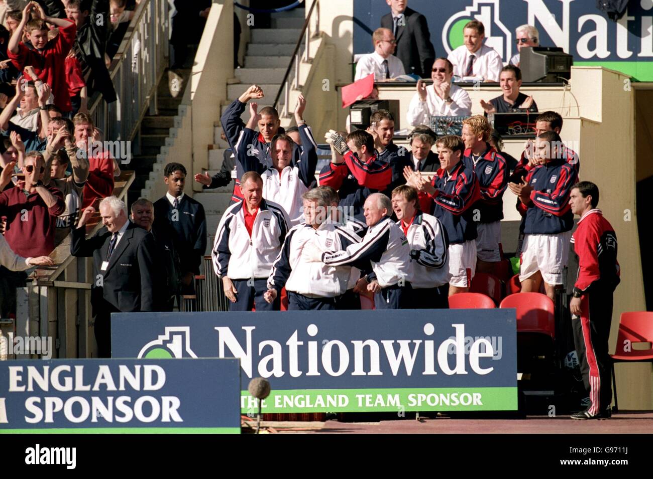 The england bench celebrate the second goal hi-res stock photography ...