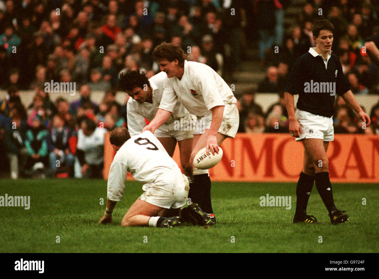 DEWI MORRIS [ENG] HELPED UP BY TEAM-MATES WILL CARLING & MICKEY SKINNER ...