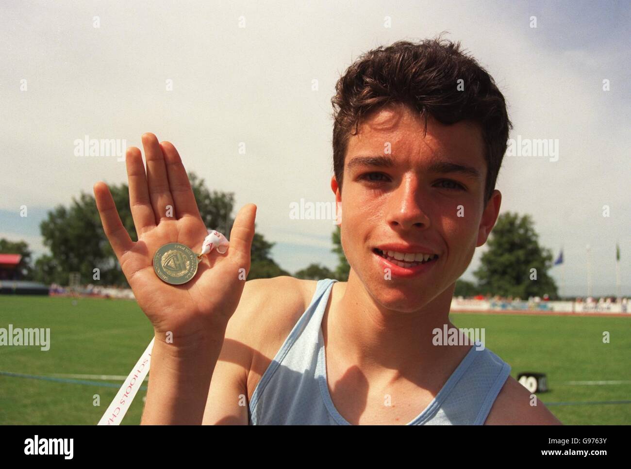 Simon Stygall, 16, from Bristol, Avon, with his gold medal for the ...