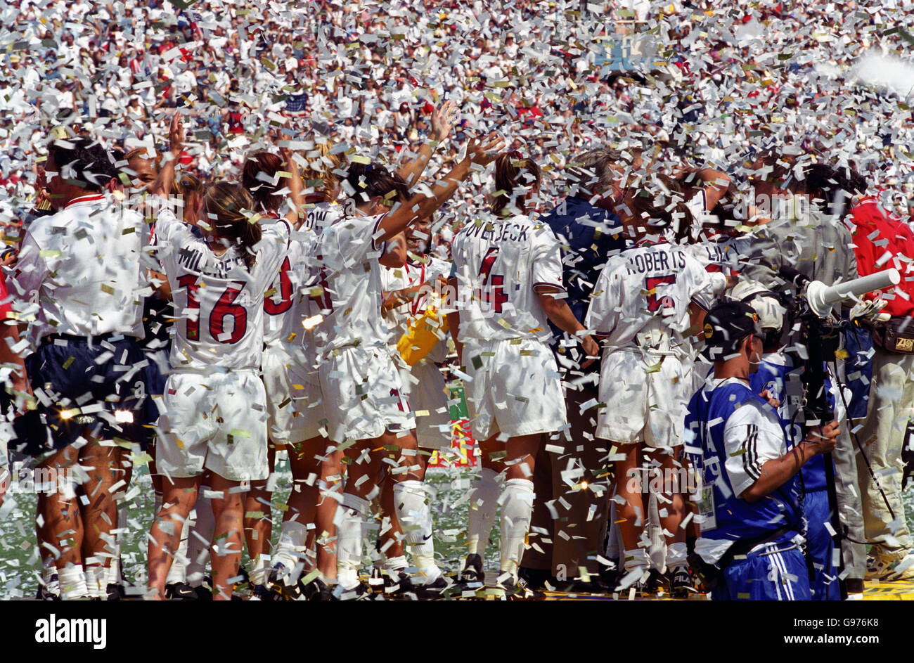 Women's Soccer - World Cup USA 99 - Final - China v USA. The USA team ...