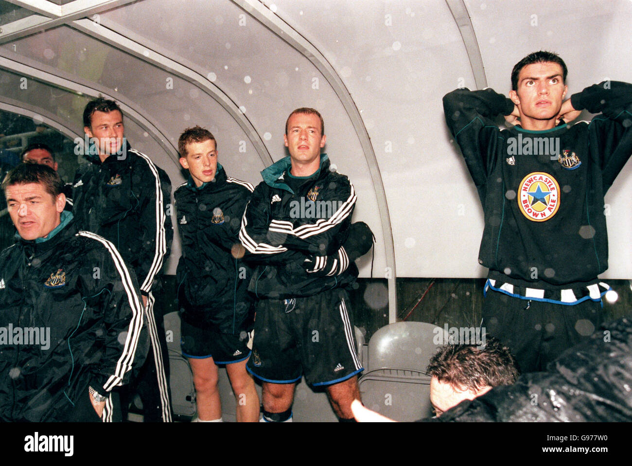 Newcastle United's Alan Shearer starts the match as a sub on the bench ...