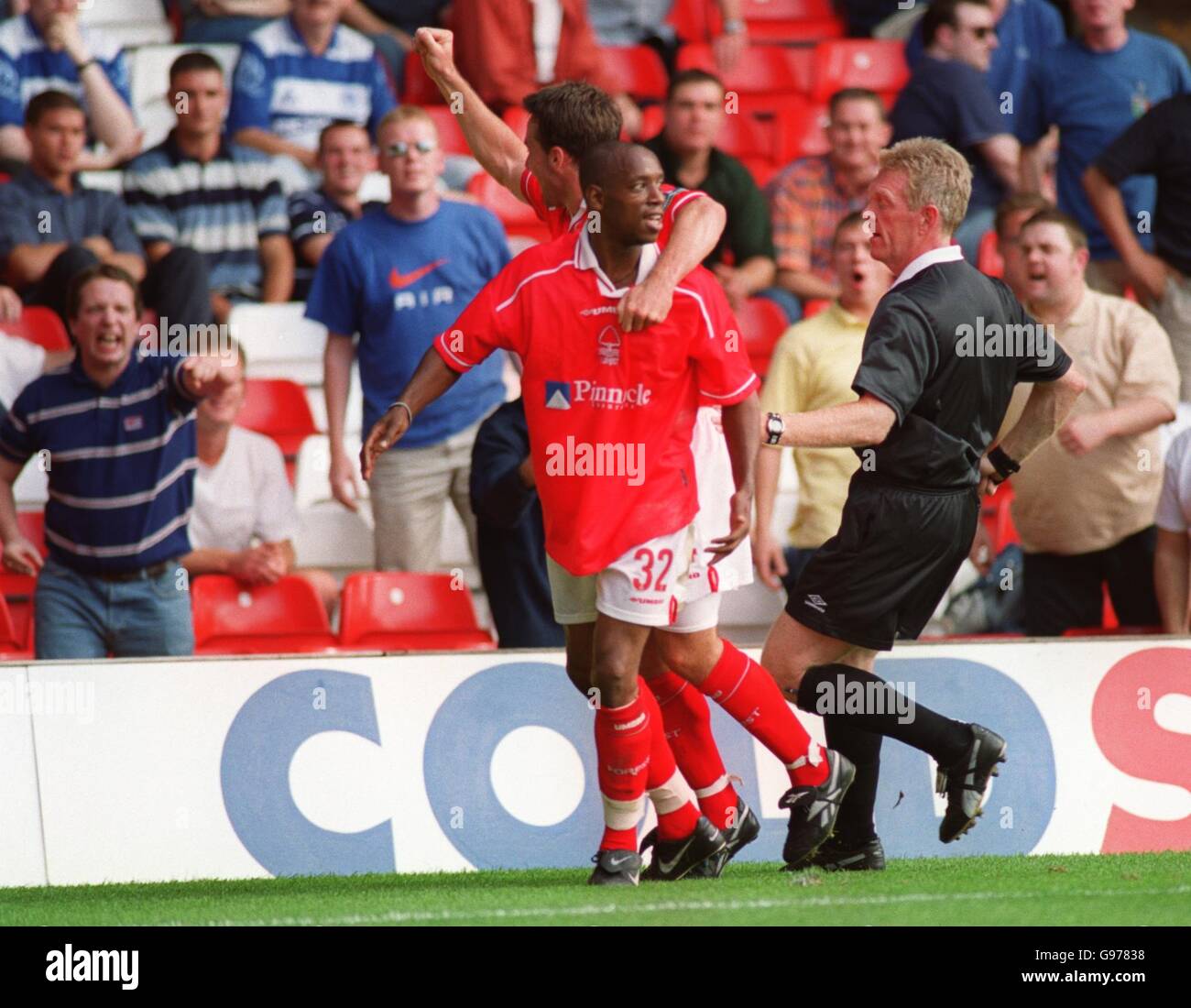 Nottingham Forest's Ian Wright is congratulated on his debut goal by ...