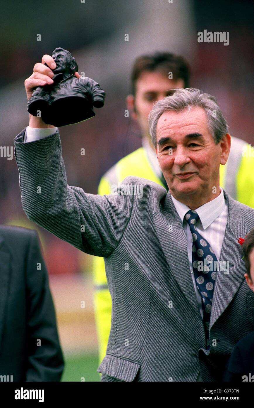 Former Nottingham Forest manager Brian Clough recieving a copy of the ...