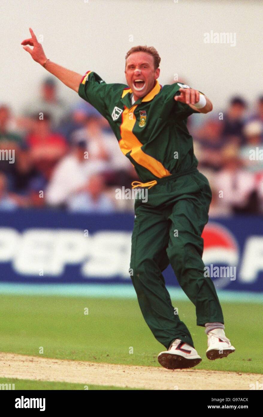 South africas allan donald celebrates another wicket hi-res stock ...