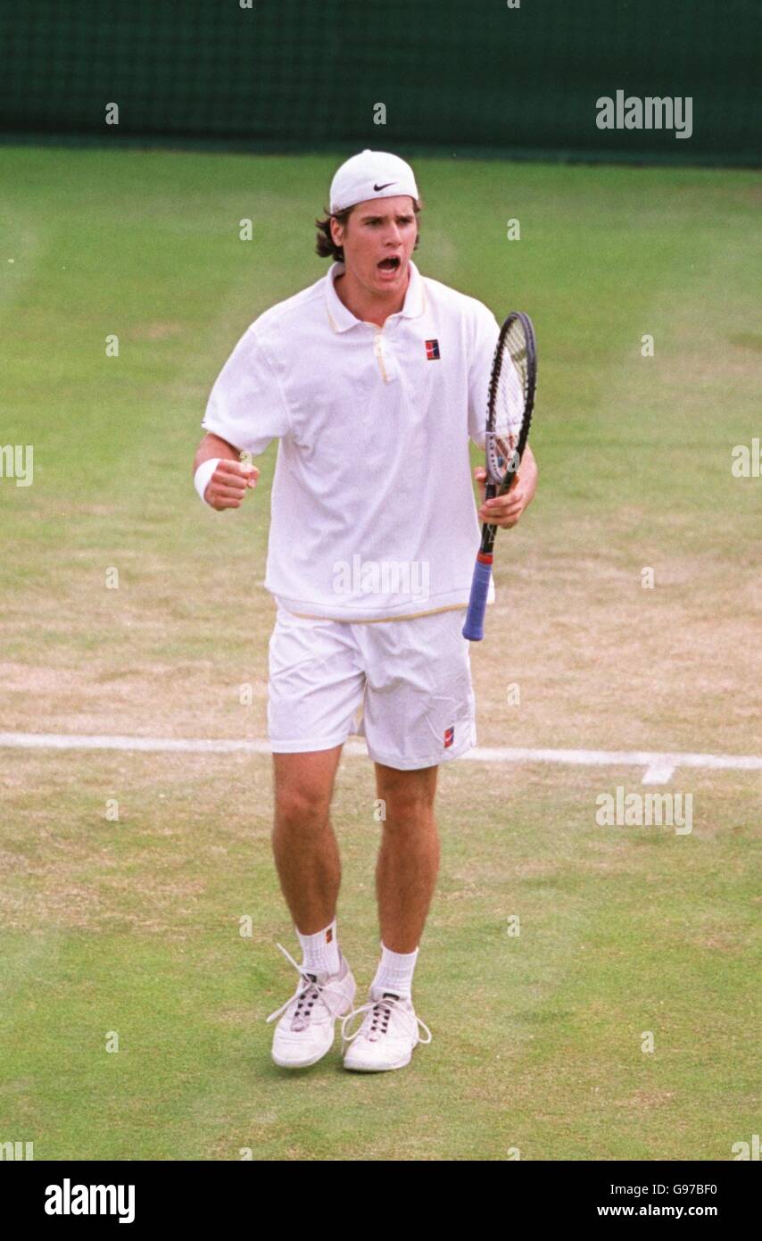 Tommy haas celebrates his win over peter wessels hi-res stock ...