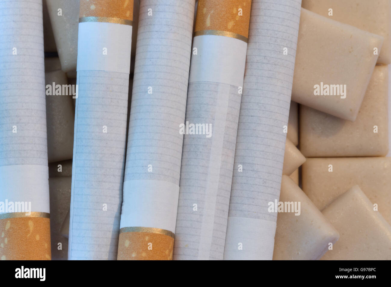 A close-up photograph of some cigarettes and nicotine gum Stock Photo ...
