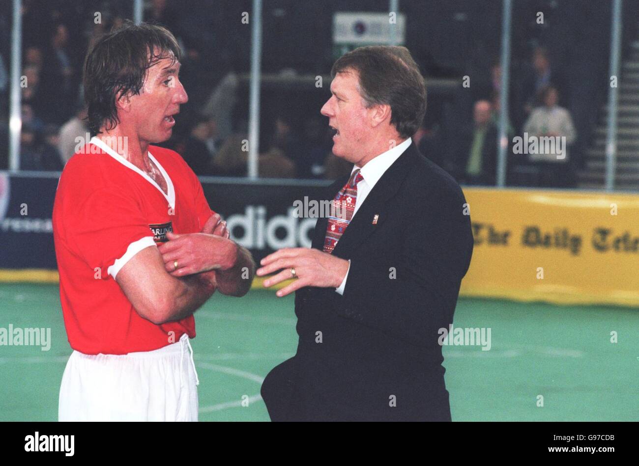 Charlton Athletic's Billy Bonds (left) chats to former teammate Geoff ...