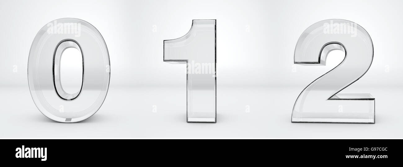 Transparent glass numbers 0, 1, 2, 3d rendering Stock Photo - Alamy