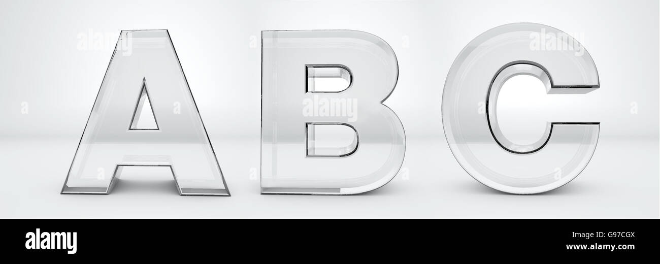 Transparent glass letters A, B, C, 3d rendering Stock Photo - Alamy