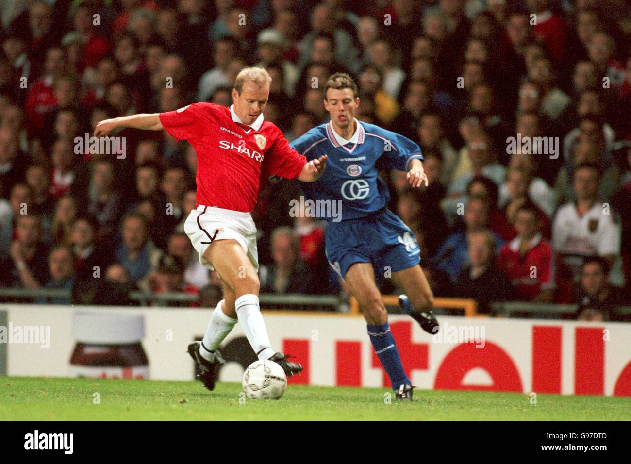 Manchester United's Henning Berg (left) holds off Croatia Zagreb's ...