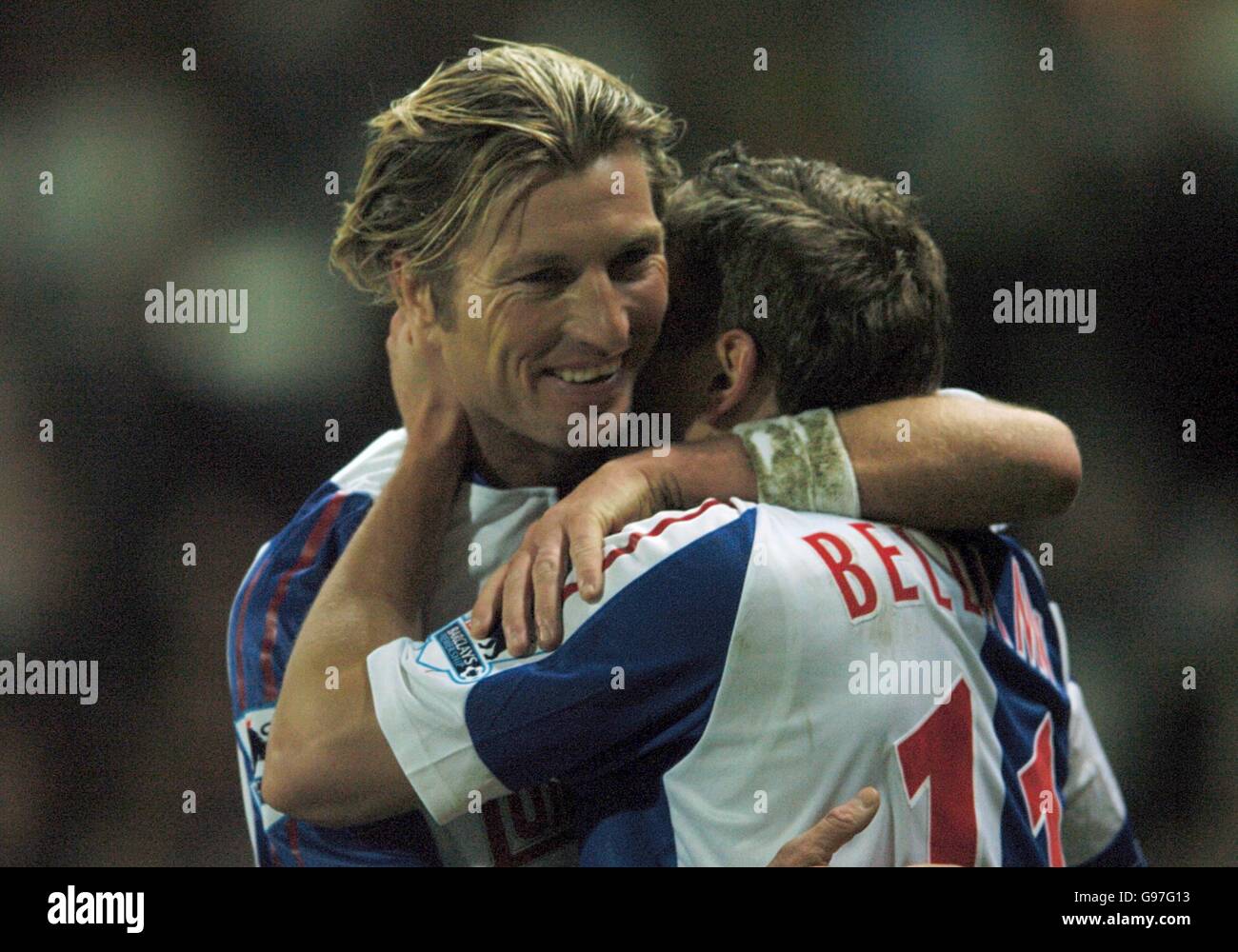 Blackburn Rovers' Robbie Savage celebrates with goalscorer Craig ...