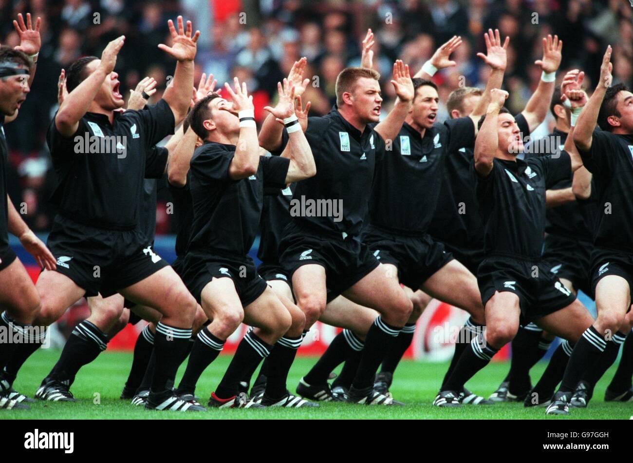 The New Zealand team performing the haka before their match with Italy ...
