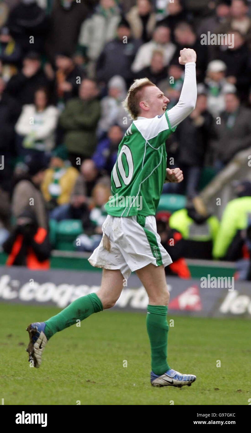 Hibernian's Derek Riordan celebrates scoring against Celtic during the ...