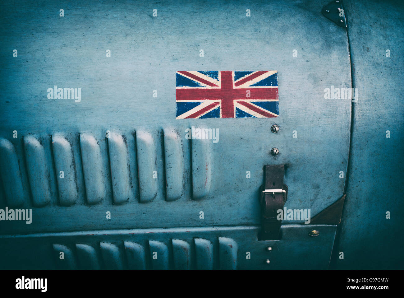 Painted union jack flag on an old vintage racing car. Vintage Filter ...