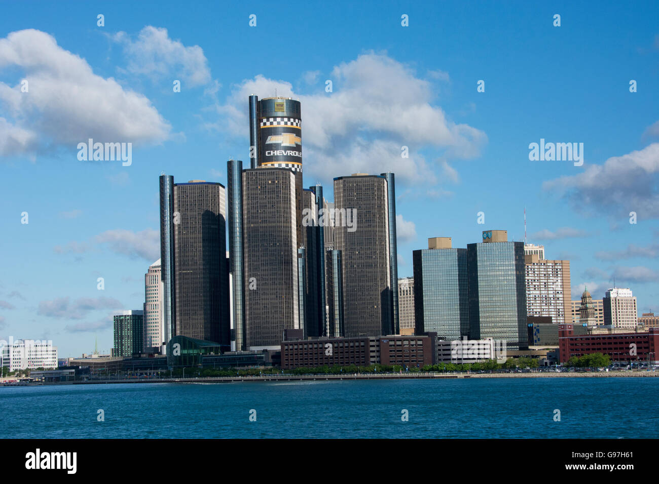 Downtown Waterfront Skyline Detroit Michigan High Resolution Stock ...