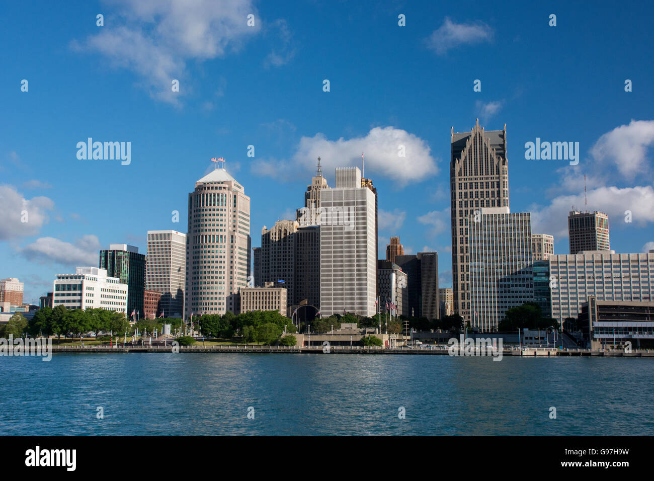 Michigan, Detroit. Detroit city skyline from the Detroit River Stock ...
