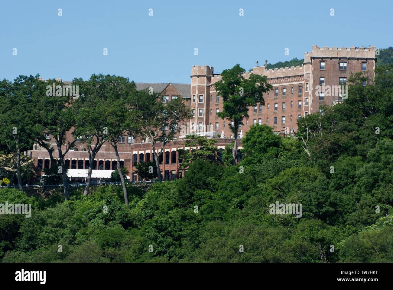 New York, Hudson River view of West Point Military Academy. Historic ...