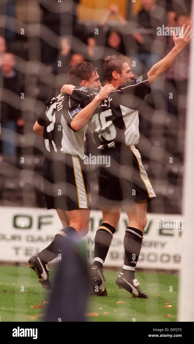 Notts County's Mark Stallard congratulate's goalscorer Kevin Rapley ...