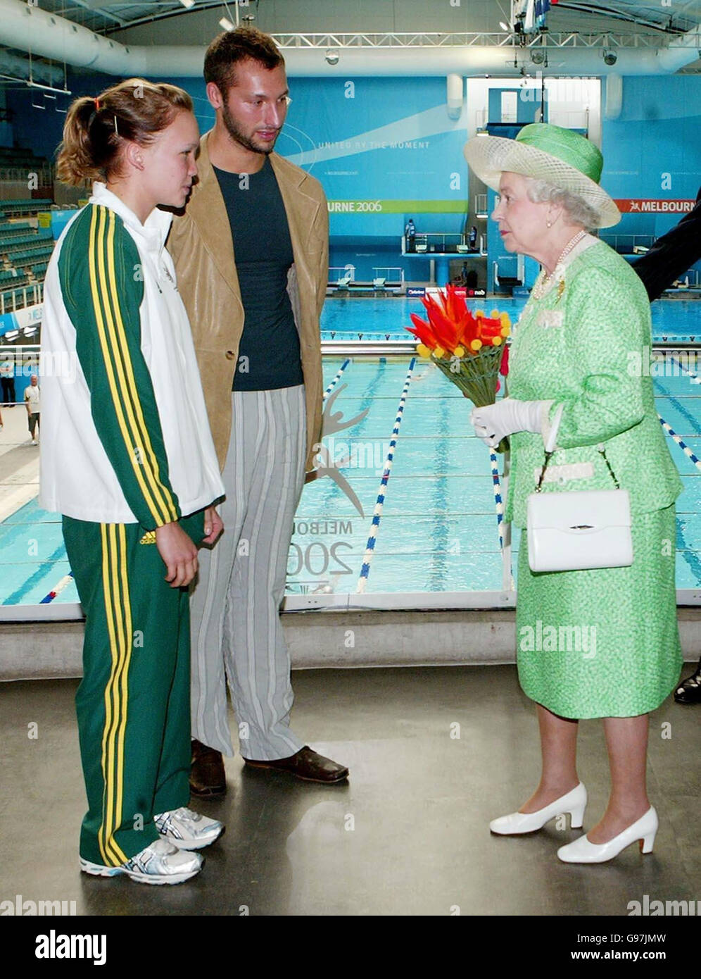 Britain's Queen Elizabeth II meets Australian swimmers Ian Thorpe and ...