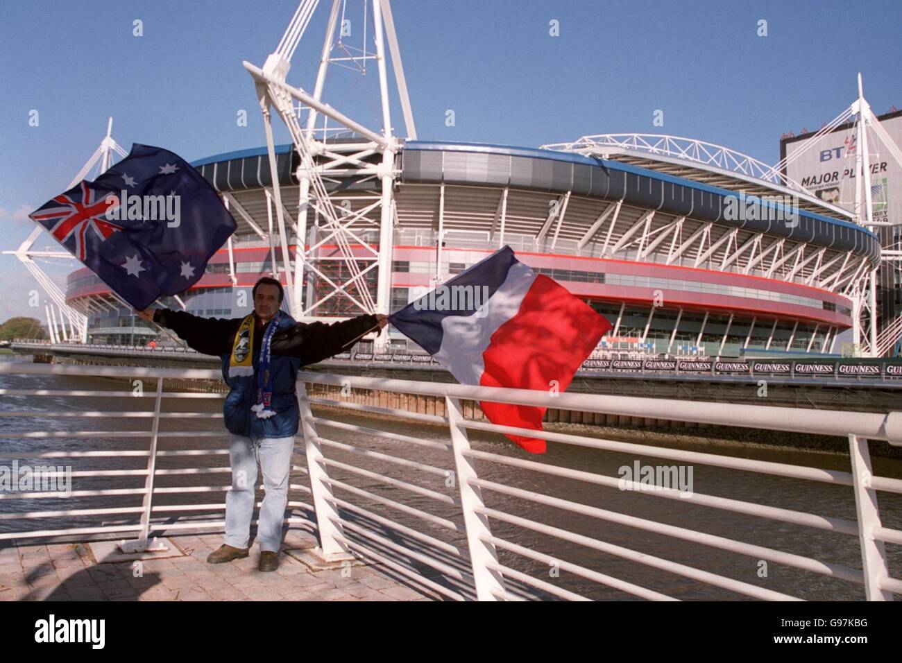 The French and Australian flags are flown outside the Millennium ...