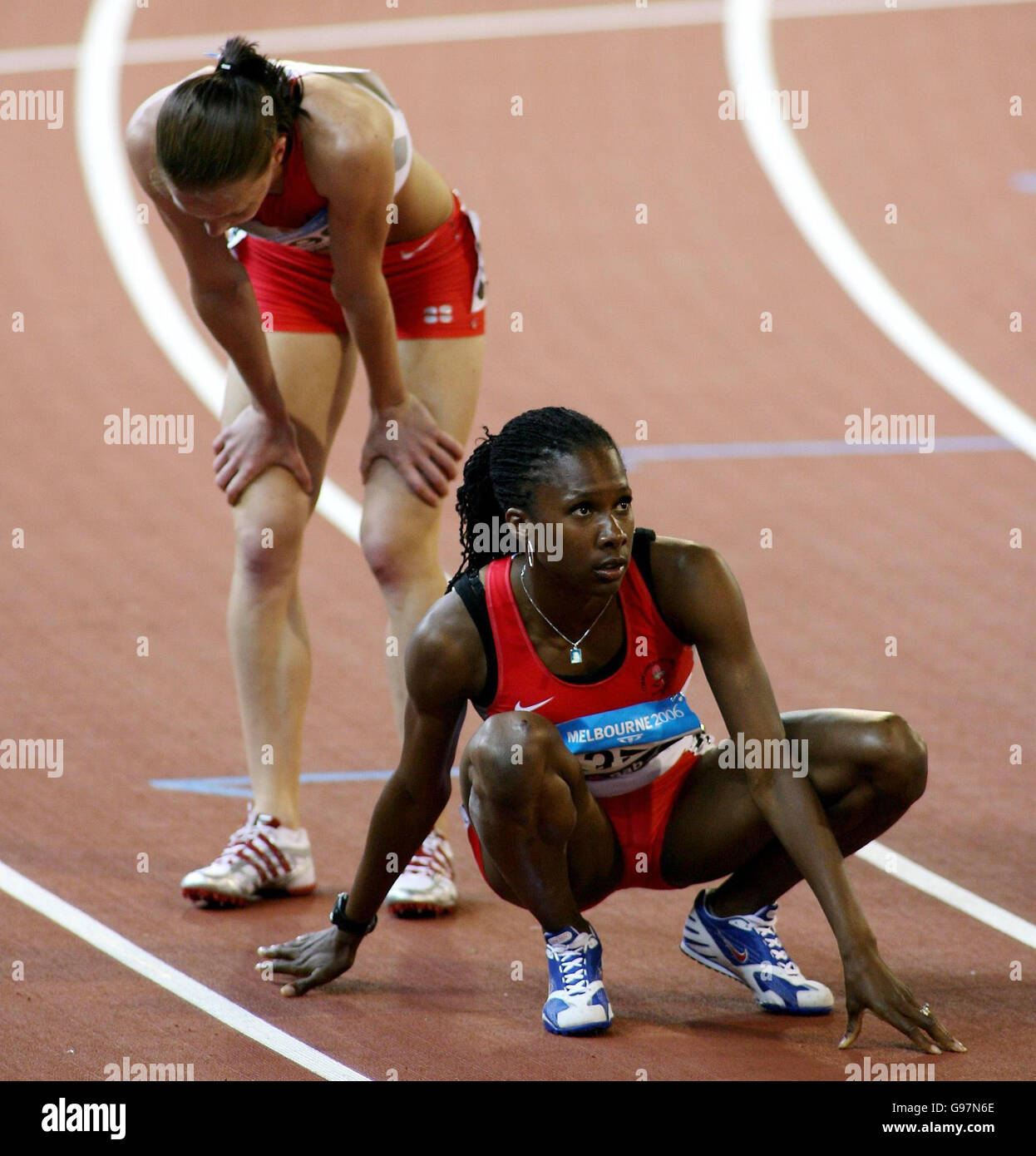 England's Nicola Sanders and Natasha Danvers Smith after finishing the ...