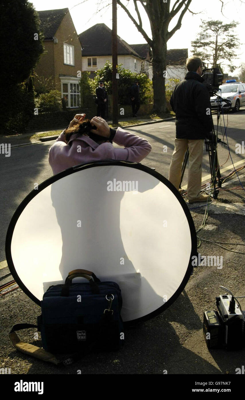 Members of the media stand outside the home of Norman Kember in Pinner ...