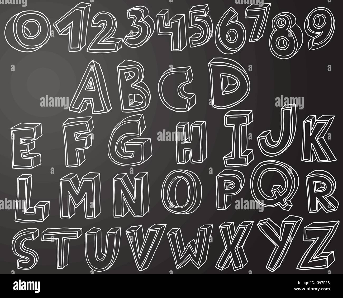 Handwritten font in 3d style Vector illustration isolated on white ...