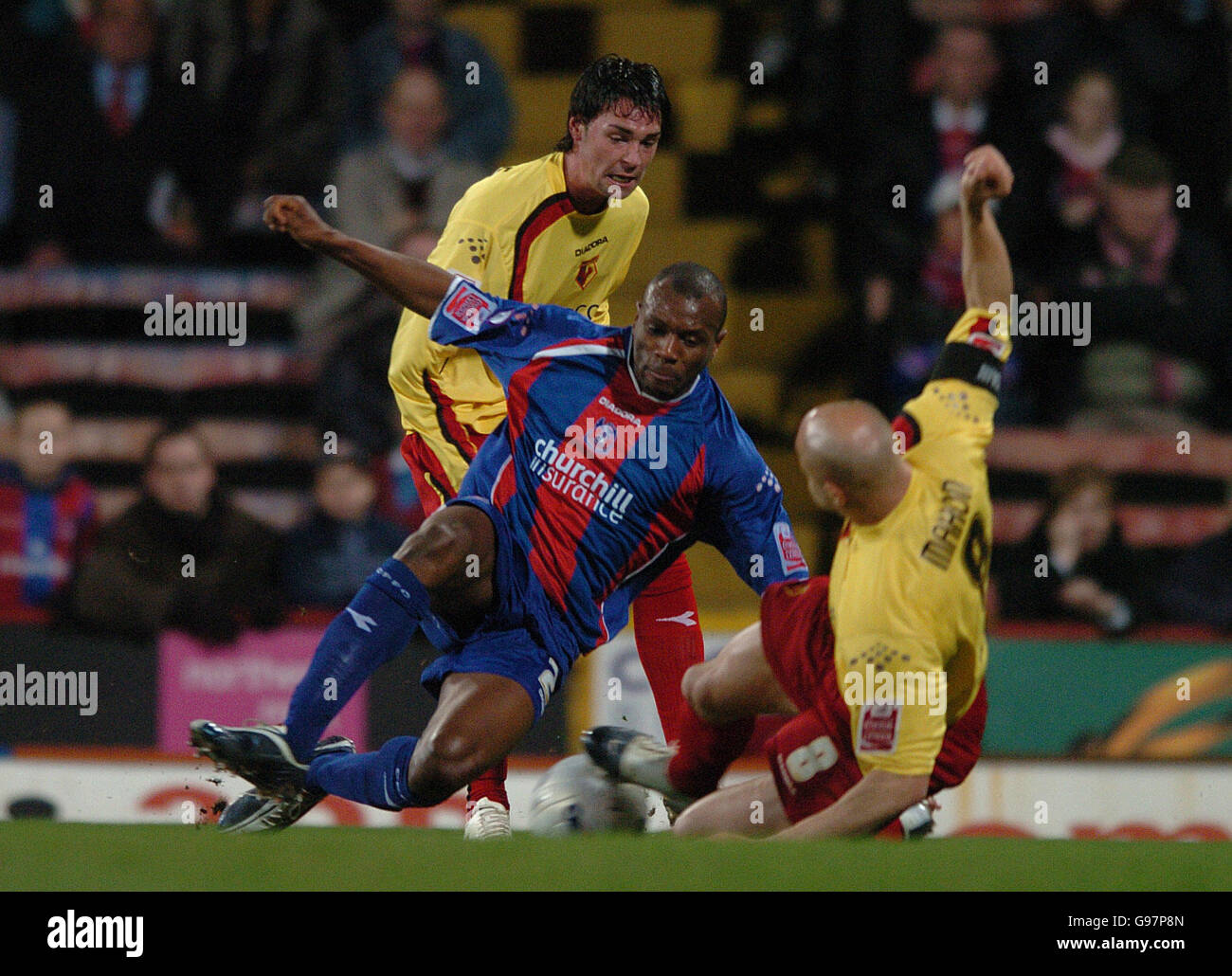 Crystal Palace's Emmerson Boyce and Watford's Gavin Mahon Stock Photo ...
