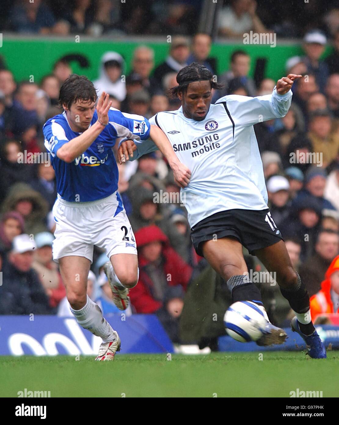 (L-R) Birmingham City's Mathew Sadler and Chelsea's Didier Drogba Stock ...