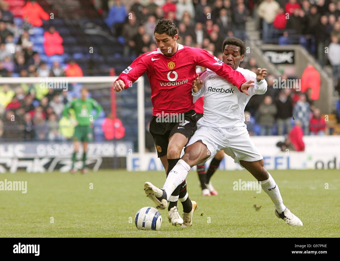 (L-R) Manchester United's Cristiano Ronaldo and Bolton Wanderers' Jay ...
