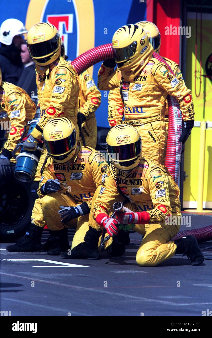 Formula One Motor Racing - Belgian Grand Prix. The Jordan pit crew wait ...